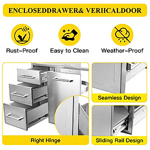 Globamboo Outdoor Kitchen Drawer Combo, BBQ Access Trash Drawer Combo with Propane Tank Tray, Outdoor Kitchen for BBQ Island, Grilling Station, Outside Cabinet (29.5" WX22.6 HX21.7 D)（Left Drawer）