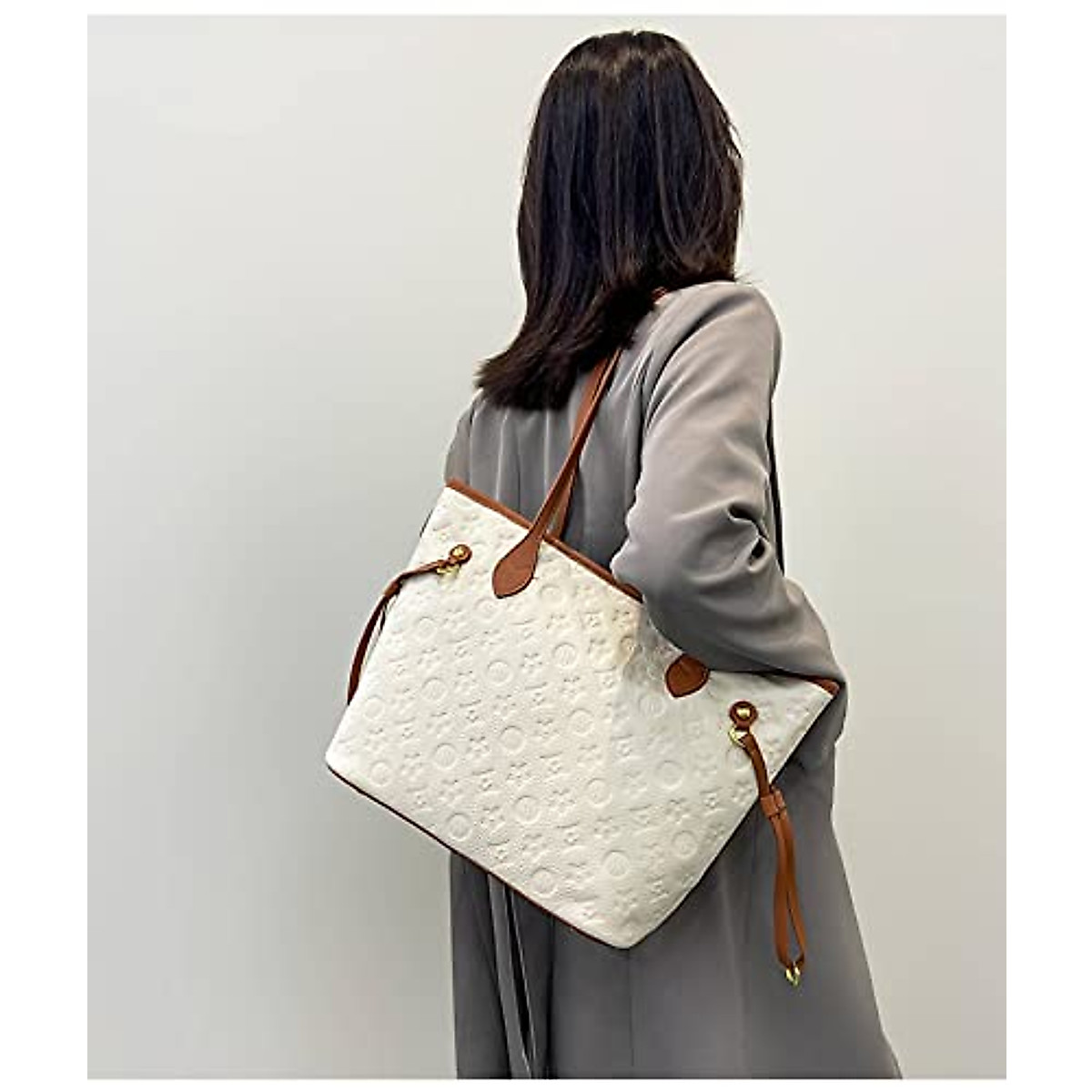 MBETA First Layer Cowhide Tote Bag Women's Fashion Casual Large Capacity one Shoulder Shopping Bag Retro Embossing Handbag