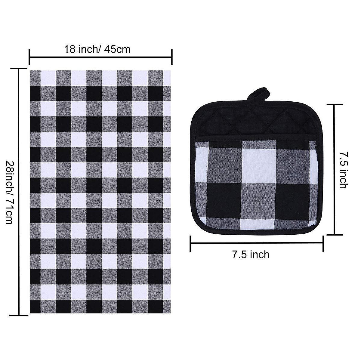 Aneco 4 Pack Check Plaid Dish Towels Pot Holders Oversized 18 x 28 inches Cotton Kitchen Dish Towels Fast Drying Cotton Tea Towels Check Plaid Gift Set