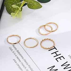 ZOERAY 5 PCS 14K Gold Plated Stacking Rings for Women Thin Gold Stackable Band Ring No Tarnish Simple Knuckle Rings Filled Rose Gold Silver Gold Rings Set Size 5-10