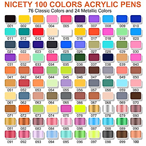 NICETY 100 Colors Acrylic Paint Pens Paint Markers, 3mm Medium Tip Paint Markers for Rock Painting, Canvas, Wood, Stone, Ceramic, Glass, Fabric, DIY Crafts & Art Supplies