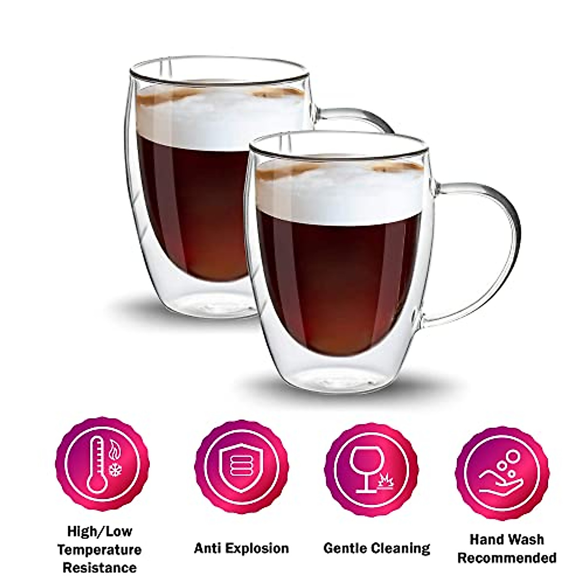 Xabono Glass Coffee Mugs Double Wall Insulated Coffee Mug 350Ml Glass Coffee Cup with Handle Insulated Cup - Coffee Mug Latte Cappuccino Large Coffee Mugs Heat Resistant and Microwave Safe, (CGC1U)