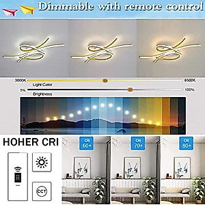 MayNuo Led Ceiling Light Gold Dimmable Living Room Lamp Chic Fashion Design Dining Table Lamps Modern Ceiling Lamp with Remote Control for Bedroom, Kitchen, Dining Room, 68Watt, L100Cm (Gold)