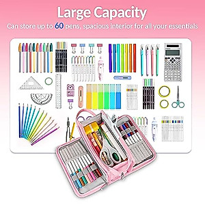 Sooez Large Pencil Case, Big Capacity Pencil Pouch Pen Bag with 3 Compartment, Portable Canvas Stationery Organizer with Zipper, Cute Aesthetic School Supplies For Teen Girls Boy College, Pink