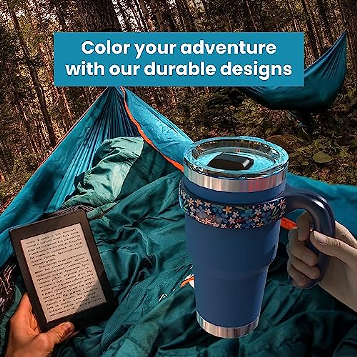 For YETI 30 Oz Tumbler Handle, Handle For YETI 30 Oz Tumbler With Anti-Slip Colorful And Floral Design, Blue,1 Pack