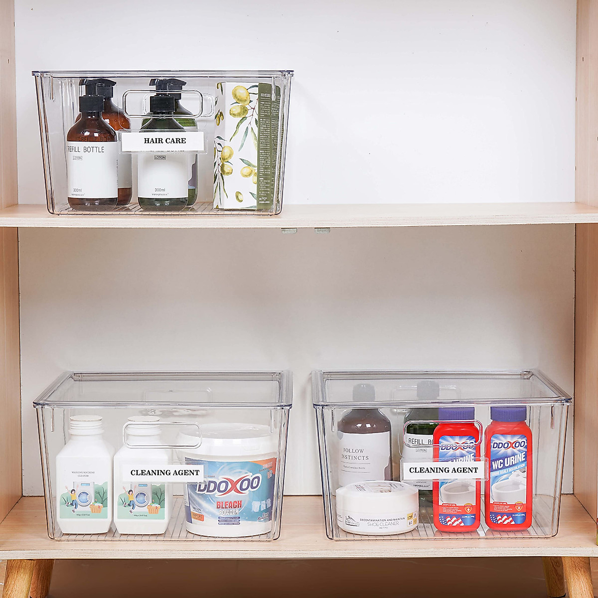 Ezee space XL Clear Plastic Storage Bins with Lids - 3 Pack- Acrylic Storage Containers for Home, Kitchen, Pantry & Closet, Extra Large Freezer and Pantry Lucite bins for organizing - 12X12X7