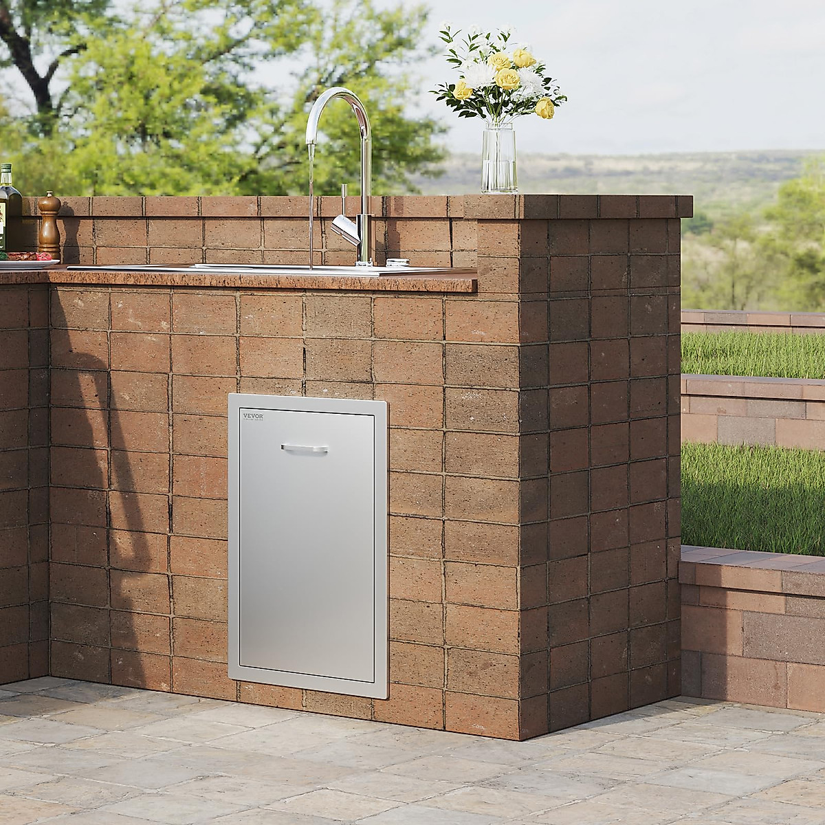 VEVOR Outdoor Kitchen Trash Drawer 16Wx22Hx16 D, Propane Tank Drawer, Stainless Steel Pull Out Trash Drawer with Handle, Outdoor Kitchen Cabinets Trash Can Pull Out, Outdoor BBQ Island Trash Bin