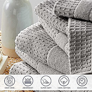 100% Cotton Super Soft Luxury Hand Towel Set | Quick-Dry and Highly Absorbent | Waffle Textured | 550 GSM | Includes 6 Hand Towels | Harper Collection (Light Grey)