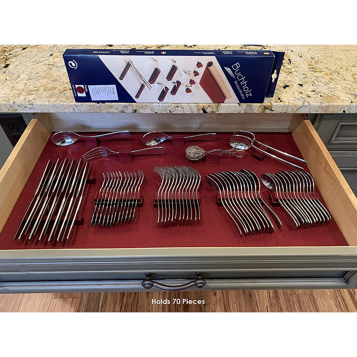 Silverware Drawer Lining Kit in Maroon - Holds 70 Pieces