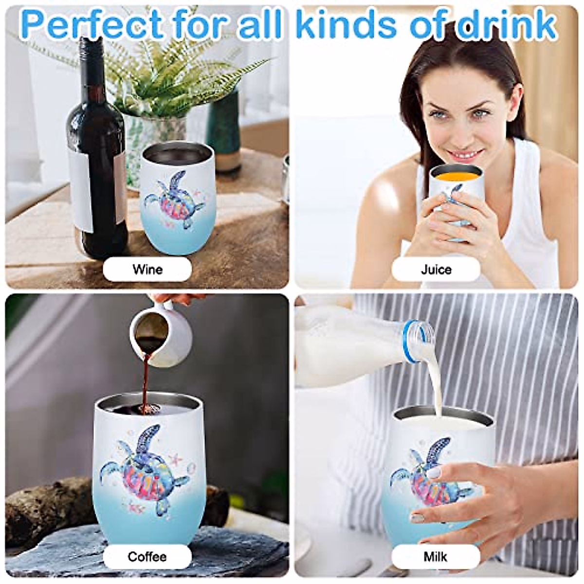 DOUDIZHU Sea Turtle Insulated Glitter Tumbler, Gifts for Friends, Her, Mom Wine Tumbler 12 oz Turtle Stainless Steel Cup with Lid, Birthday Gift for Turtle Lovers Beach Ocean Decor