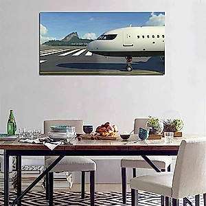 GDYAONCA Modern Canvas Painting Artwork Comercial plane prepare to off de Janeiro Wall Art Poster for Living Room Bedroom Home Office Wall Decor Extra Large Size 60"x 30"