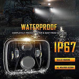 Auxbeam 5x7 7x6 Inch Led Headlights with High Low Beam H6054 6054 Led Rectangular Headlight Compatible for Jeep Wrangler YJ Cherokee XJ GMC Replacement H5054 H6054LL 69822 6052 6053 (Black)