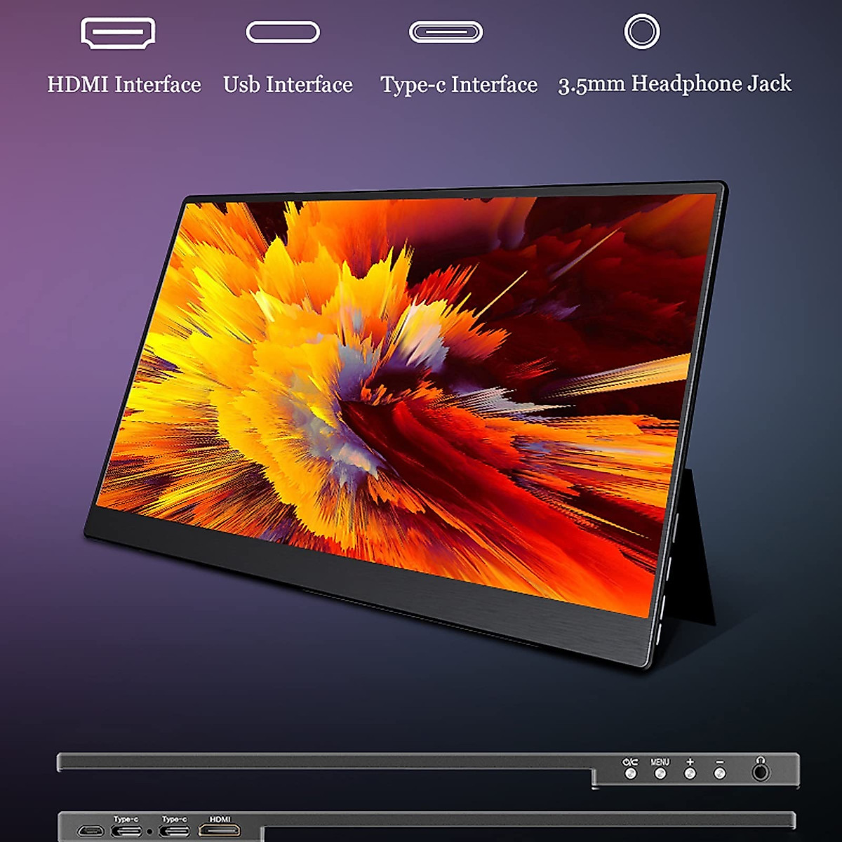 HONGFEISHANGMAO Monitor 4K Portable Monitor 15.6'' HDR FHD IPS Touchable Computer Display with USB-C HDMI Gaming Monitor for Xbox PS4 Switch Laptop PC Phone, 3840x2160 Gaming Monitor