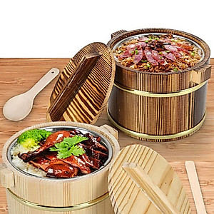 DOITOOL Sushi Rice Cooling Bowl Wooden Rice Bucket Wooden Rice Barrel Hangiri Sushi Oke Rice Mixing Tub Sushi Rice Warmer for Home Restaurant Rice Sushi Bowl, 16X11CM