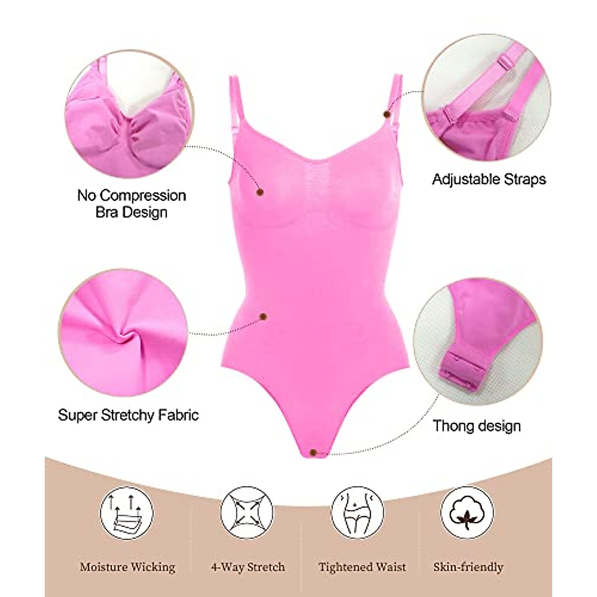 SHAPERX Bodysuit for Women Tummy Control Shapewear Seamless Sculpting Thong Body Shaper Tank Top,SZ5215-Pink-S/M
