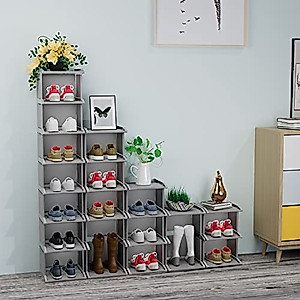 MADSOUKY Shoe Rack 8 Tiers DIY Narrow Stckable Free Standing Shoes Storage Tall Organizer Vertical Small Entryway Hallway Shelf
