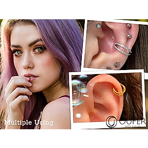 OUFER Nose Rings Hoops, 20G G23 Solid Titanium Nose Piercings, Double Row Diamonds Hoop Nose Ring, Double Nose Ring for Single Piercing, Conch Helix Daith Lip Piercing Jewelry-Silver 8MM