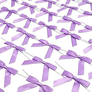 Satin Twist Tie Bows, Purple Bow (3 In, 100 Pack)