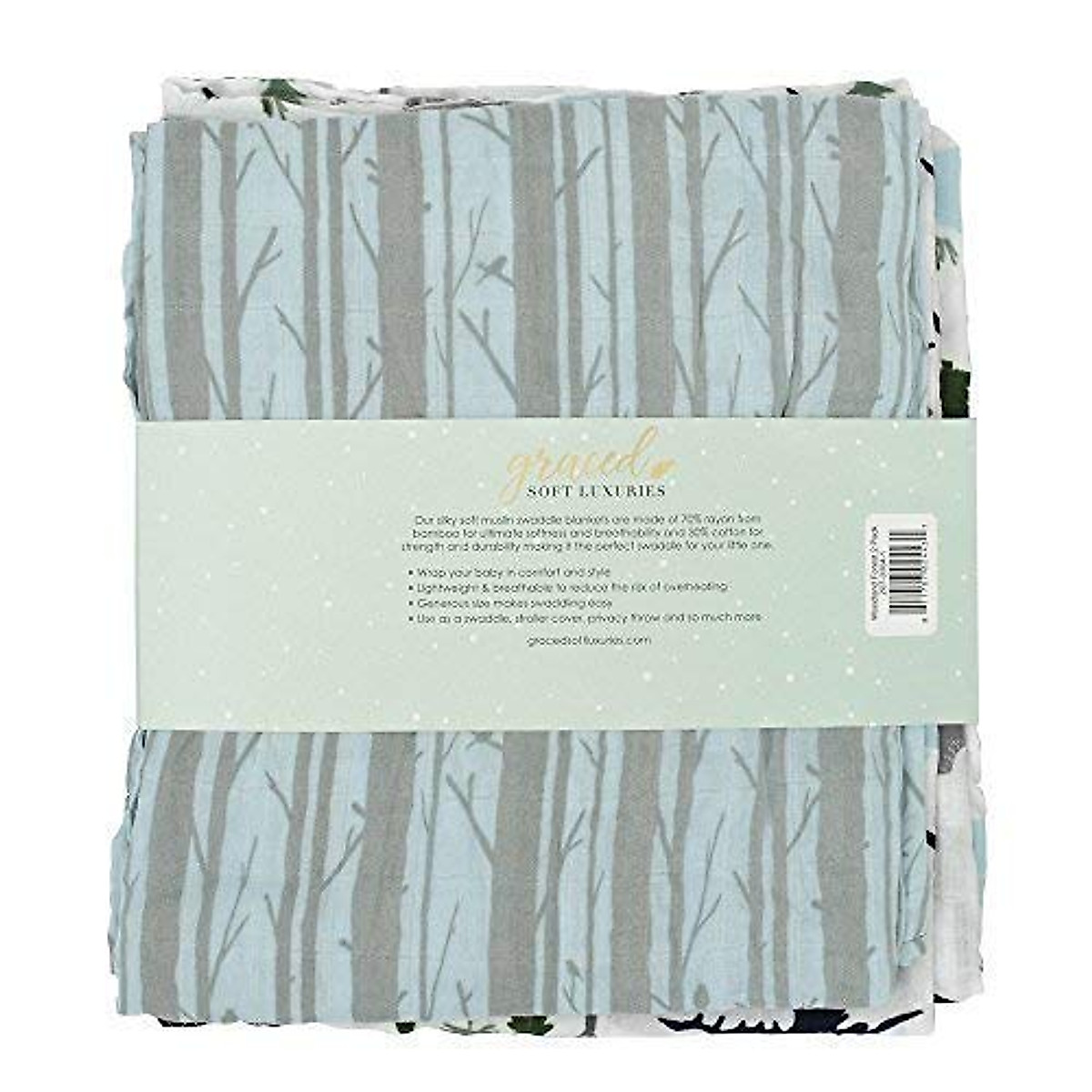 GRACED SOFT LUXURIES Extra Soft Muslin Swaddle Baby Blankets 70% Rayon from 30% Cotton 2 Pack (Woodland Forest)