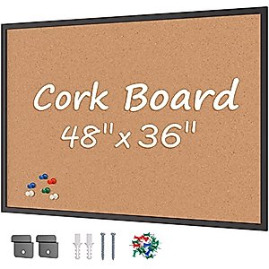 Board2by Cork Board Bulletin Board 36 x 48, Black Wood Framed 4x3 Corkboard, Office Board for Wall Cork, Large Wall Mounted Notice Pin Board with 18 Push Pins for School, Home & Office