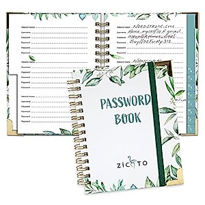 Simplified Greenery Password Book with Alphabetical Tabs - Pocket Sized Internet Password Keeper – Perfect Notebook w/Address Section to Get All Your Passwords and Recently Placed Orders Organized.