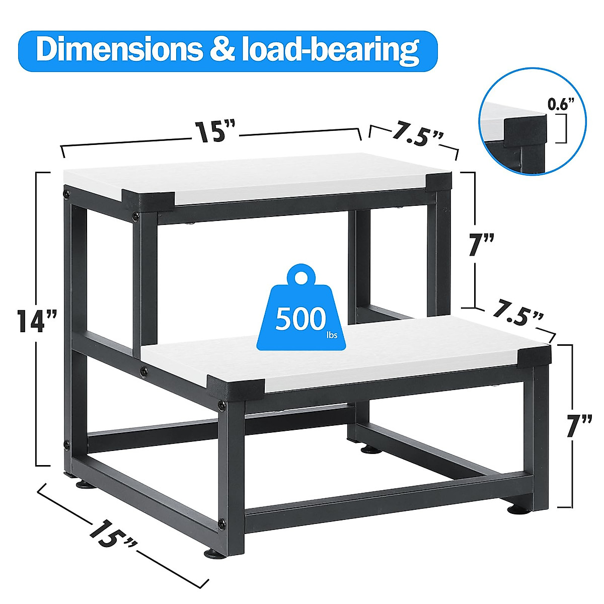 LIANTRAL Step Stool for Adults Kids, 2 Step Stool, Heavy Duty Steel Sturdy Wooden Step Stool Helper, Supports Up to 500lb, Foot Stool, Step Stool for High Bed, Sofa - White