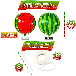 KatchOn, Big Watermelon Balloons for Watermelon Decorations - Pack of 6, 22 inch | 4D Watermelon Balloon for Watermelon Party Decorations | Summer Fruit Balloons for One In A Melon Party Decorations