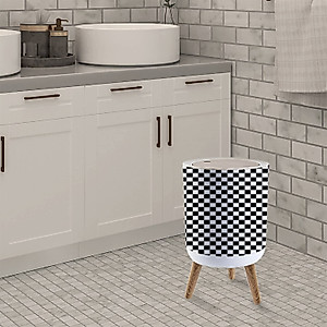 IKFLWJUTFW Small Trash Can with Lid Black and White Checkered Seamless Stock 7 Liter Round Garbage Can Elasticity Press Cover Lid Wastebasket for Kitchen Bathroom Office 1.8 Gallon