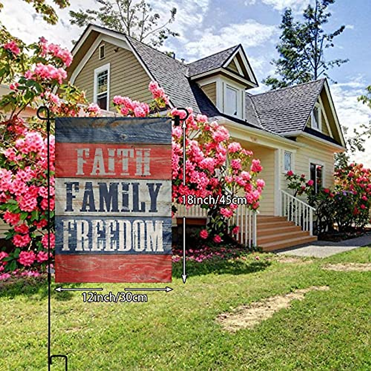 YANGHOME Faith Family Freedom Patriotic July of 4th Burlap Garden Porch Lawn Flag Farmhouse Decorations Mailbox Home Decor Welcome Sign 12x18 Inch Double Sided Nylon Linen Fabric