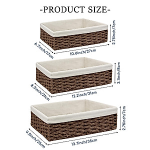 3 PCS Handmade Wicker Baskets for Organizing Storage Basket Set, Boho Decorative Bins, Over Toilet Paper Reserve Holder for Closet, Bedroom, Bathroom, Entryway, Office (grey)