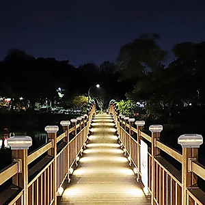 Dynaming 2 Pack Solar Post Lights, Outdoor Decorative Post Cap Light, Solar Powered White Shell Caps, High Brightness Warm White SMD LED Lighting for Fence Deck Patio, Fit 4x4, 5x5 or 6x6 Wooden Post