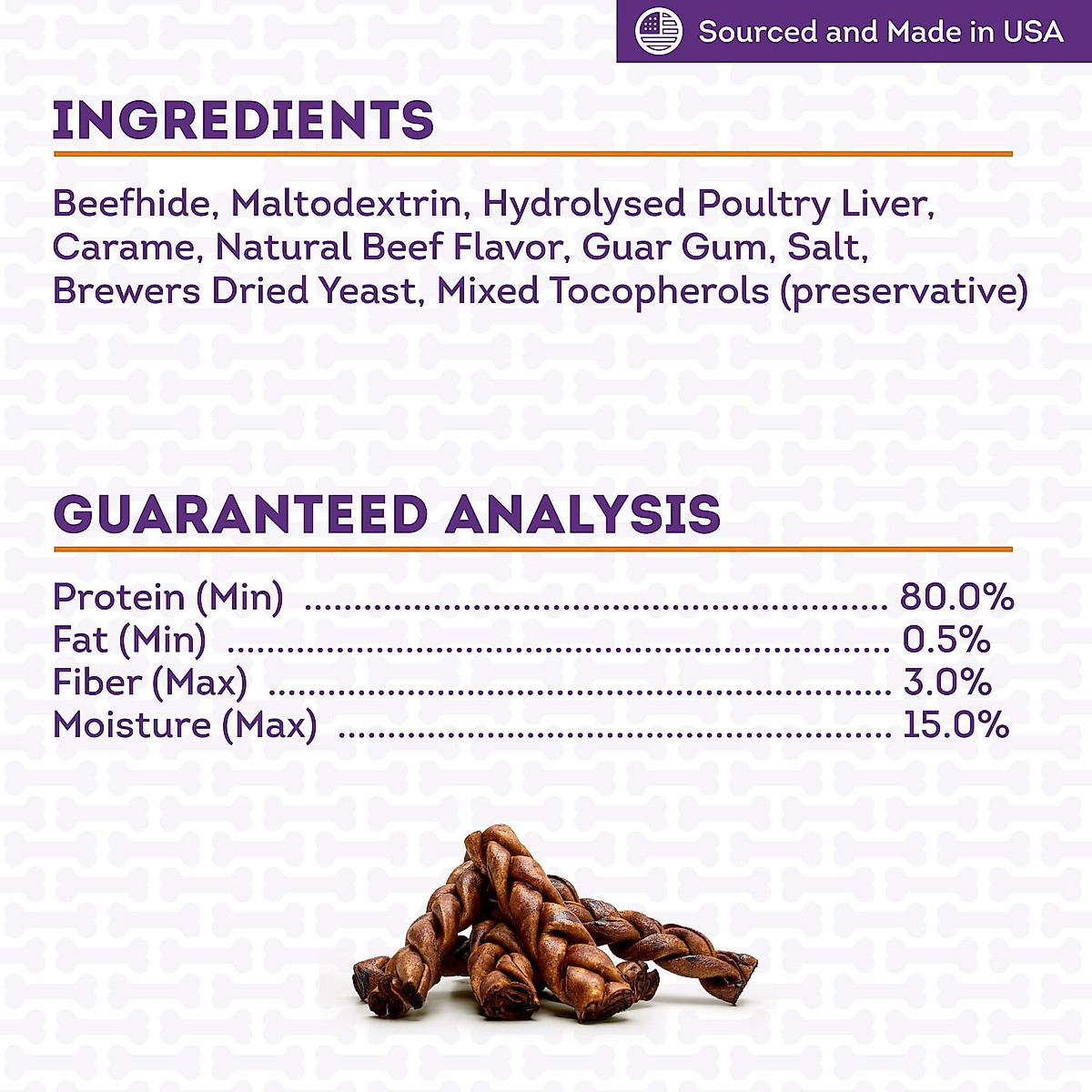 Treatly USA Beefhide Braids 7-8" Dog Chew Treats - Beef Flavor, 6 Count/1 Pack