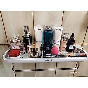 Bathroom Organizer - Wall Mounted Shower Caddy Shelf - With Towel Rail - Extra Strong Self Adhesive - No Drilling - Easy Drainage - Rustproof. (White/Gray)