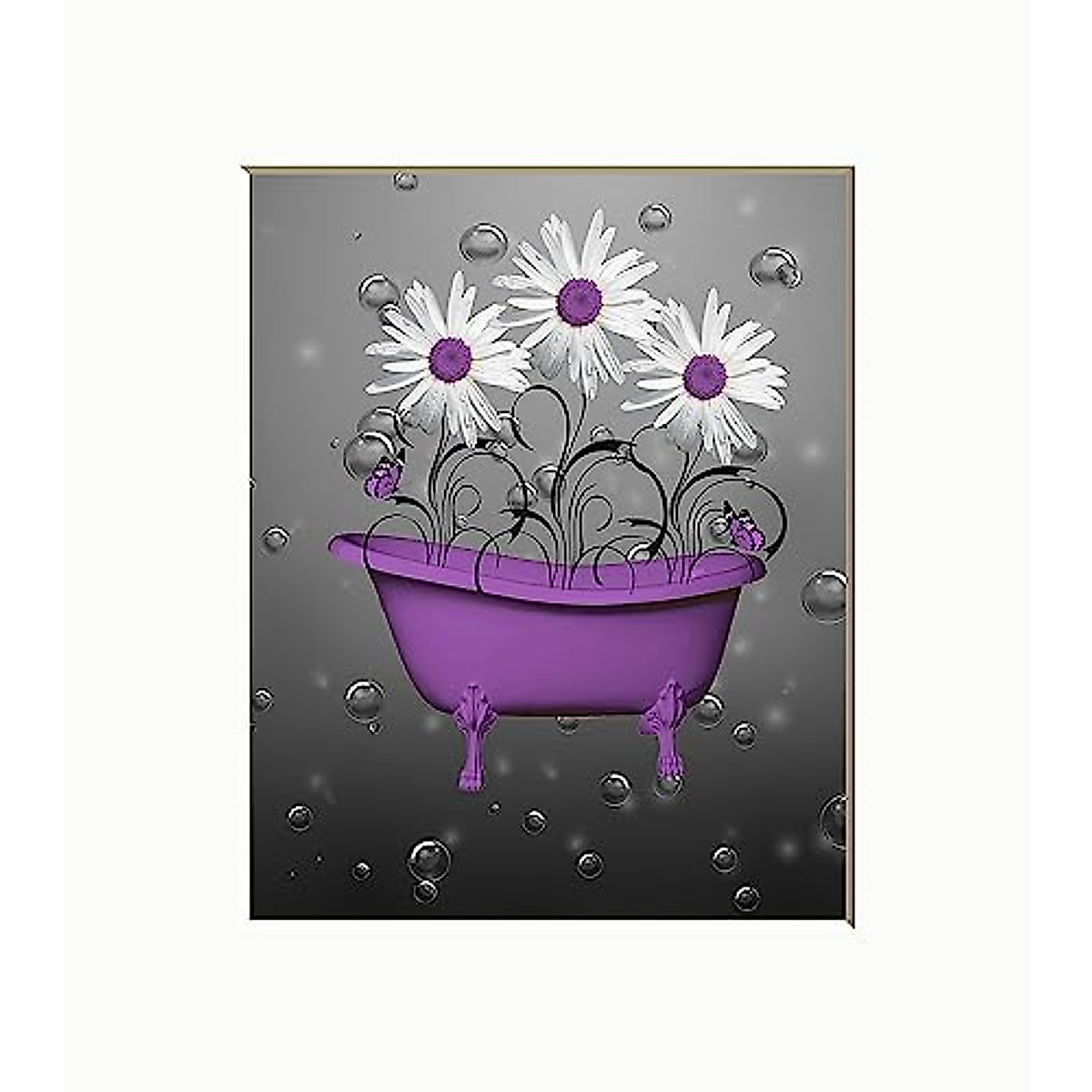 Bathroom Wall Decor, Daisy Flowers in Tub, Bubbles, Photography Matted Wall Art Picture