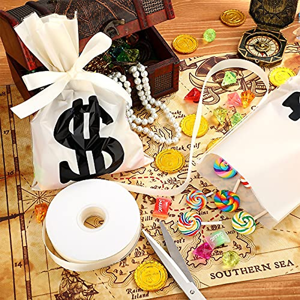 100 Pack Candy Cellophane Bag, Favor Bag with Ribbon, Cello Bag Party Bag for Independence Day Halloween Christmas Racing Car Style, 6 x 9 Inches ()