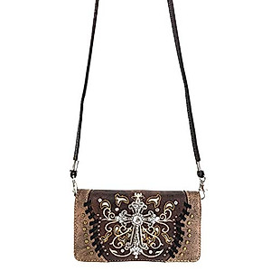 Zelris Spring Bloom Western Cross Women Conceal Carry Tote Handbag Purse Set (Brown)