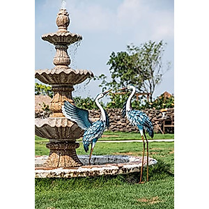 TERESA'S COLLECTIONS Garden Decor Blue Heron Sculptures Great Yard Decor, 37-40.7 Inch Large Metal Cranes Statues Decoy for Outdoor Outside Yard Art Patio Pond Pool Lawn Indoor Decorations, Set of 2