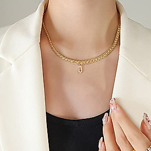 GOGOEY Dainty Initial Necklaces for Women, 18K Gold Filled Vintage Choker Necklaces Simple Cubic Zircon Letter Pendant Initial Choker Necklace Gift for Women Necklace Jewelry (J)