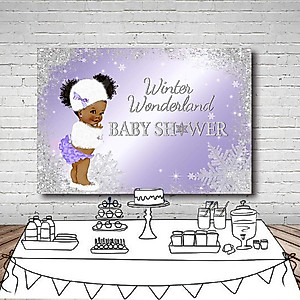 MEHOFOND 7x5ft Purple and Silver Winter Wonderland Girl Baby Shower Photo Background Props Glitter Snowflakes Lavender Backdrops Party Decoration It&#039;s A Girl Photo Banner for Dessert Table Supplies