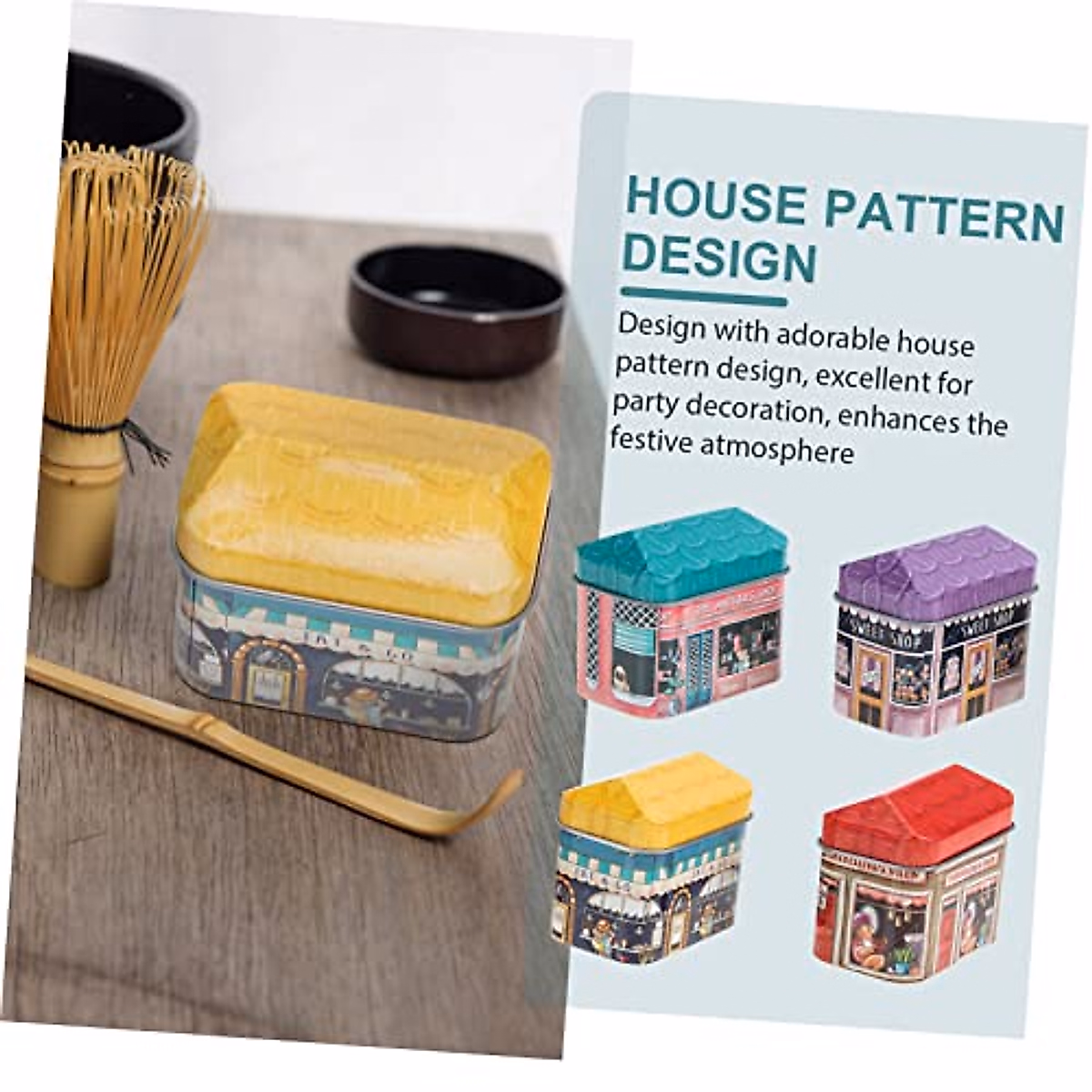 Cabilock 4pcs Boxes House Tin Box Sugar Canister Retro Decor Kitchen Tin Boxes Table Cookie Tin Christmas Crackers Jewelry Organizer Tray Mini Cookies Candy Tea Metal Box Tinplate