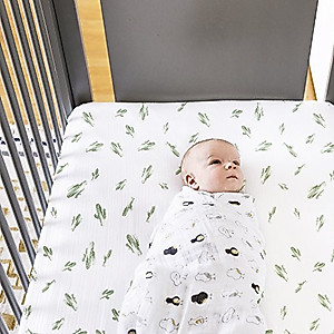 Bebe au Lait Oh-So-Soft Muslin Crib Sheet, Soft Muslin Design, Stylish Pattern - Saguaro Cactus