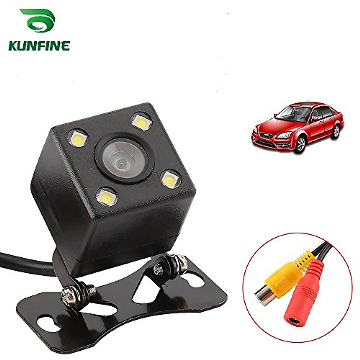 KUNFINE Universal Wireless Car Rear View Camera with 4 LED Vehicle Backup Camera Reverse Camera RCA Night Vision Parking Assistance Camera IP67 Waterproof