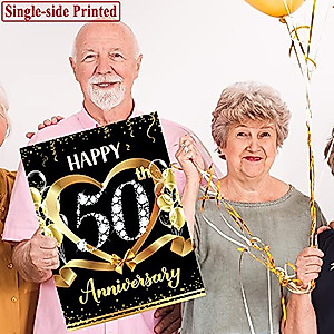 50th Anniversary Yard Sign Decoration Outdoor Gold 50th Wedding Anniversary Lawn Sign with Stakes for Happy 50th Year Party Supplies