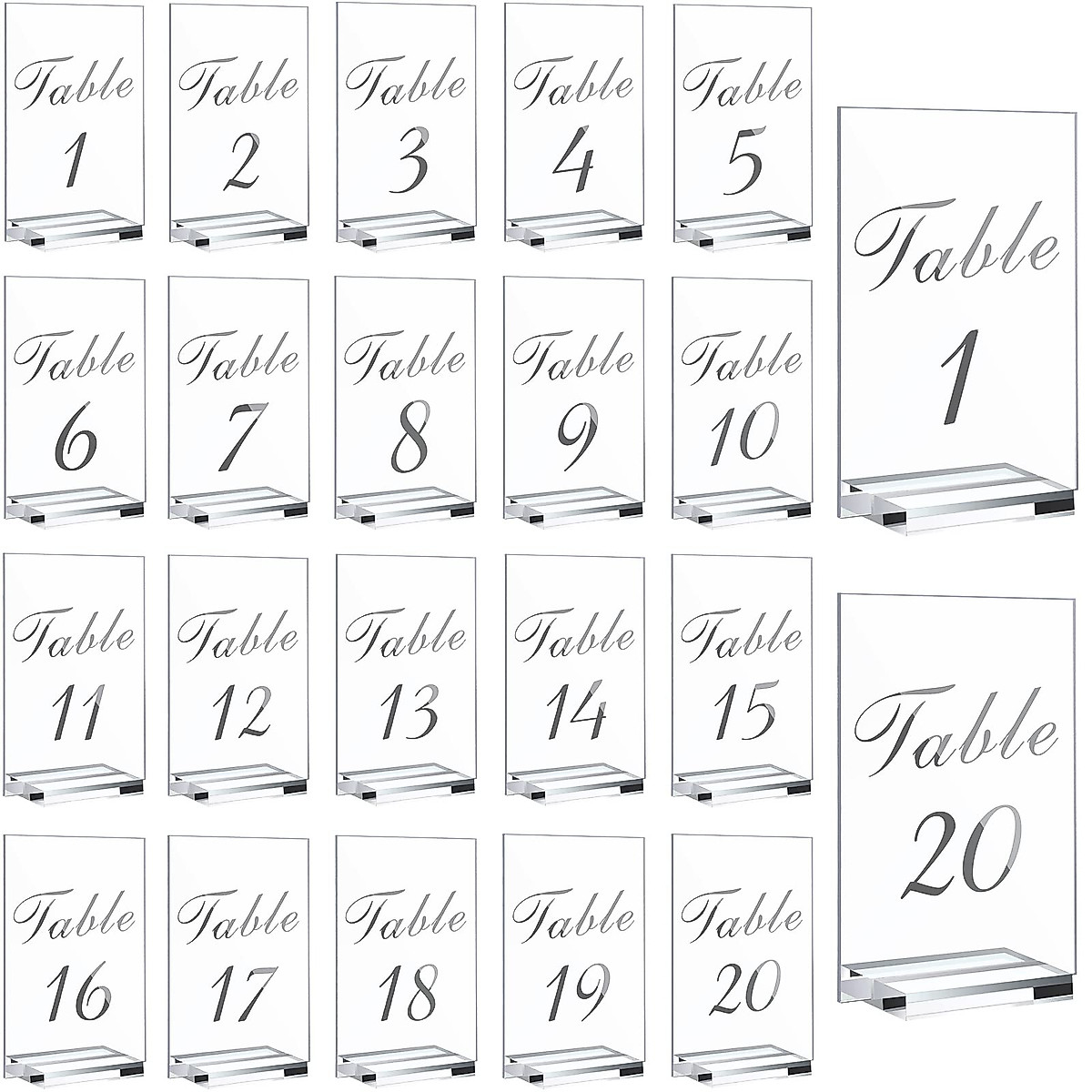 20 Pieces Wedding Table Numbers Acrylic Table Number Holder Wedding Numbers 4 x 6 Inches Clear Acrylic Table Numbers with 20 Pieces Display Stand Table Number Signs for Wedding Reception (1-20 Print)