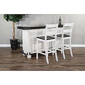 Pemberly Row 78" Farmhouse Wood Home Bar Unit Cabinet with Stemware Rack, Wine Rack for Dining Room Kitchen in Off White Dark Brown