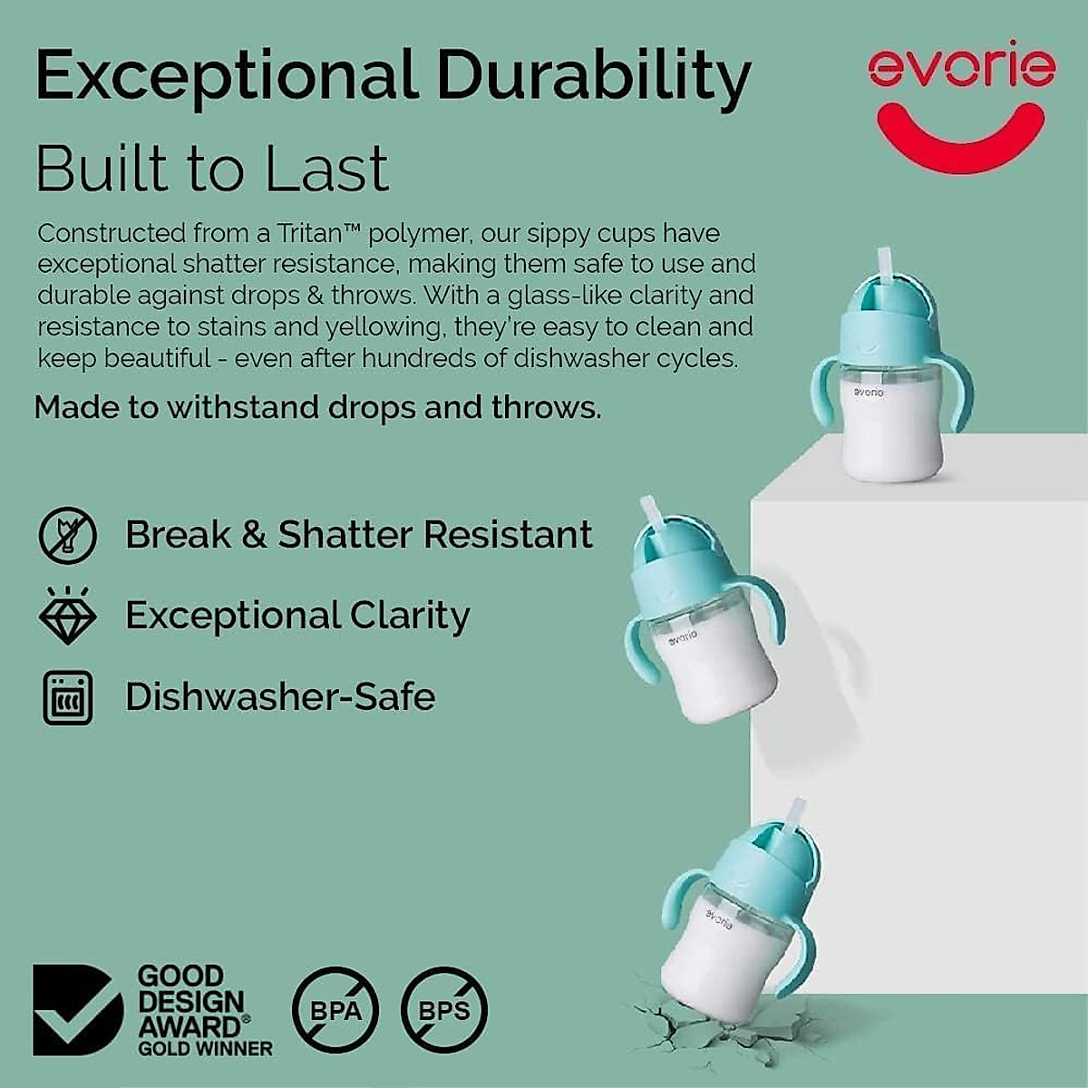 Evorie Tritan Weighted Straw Sippy Cup with Handles for Baby and Toddlers 6 months up, 7 Oz Soft Silicone Straw Infant First Training Water Bottle (Apricot)