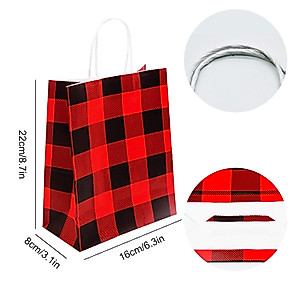 Iceyyyy 10Pieces Black and White Buffalo Plaid Kraft Bags Paper Gift Bag with Handle for Valentine's Day, Mother's Day, Halloween, Thanksgiving, Christmas, Party, Wedding Gift