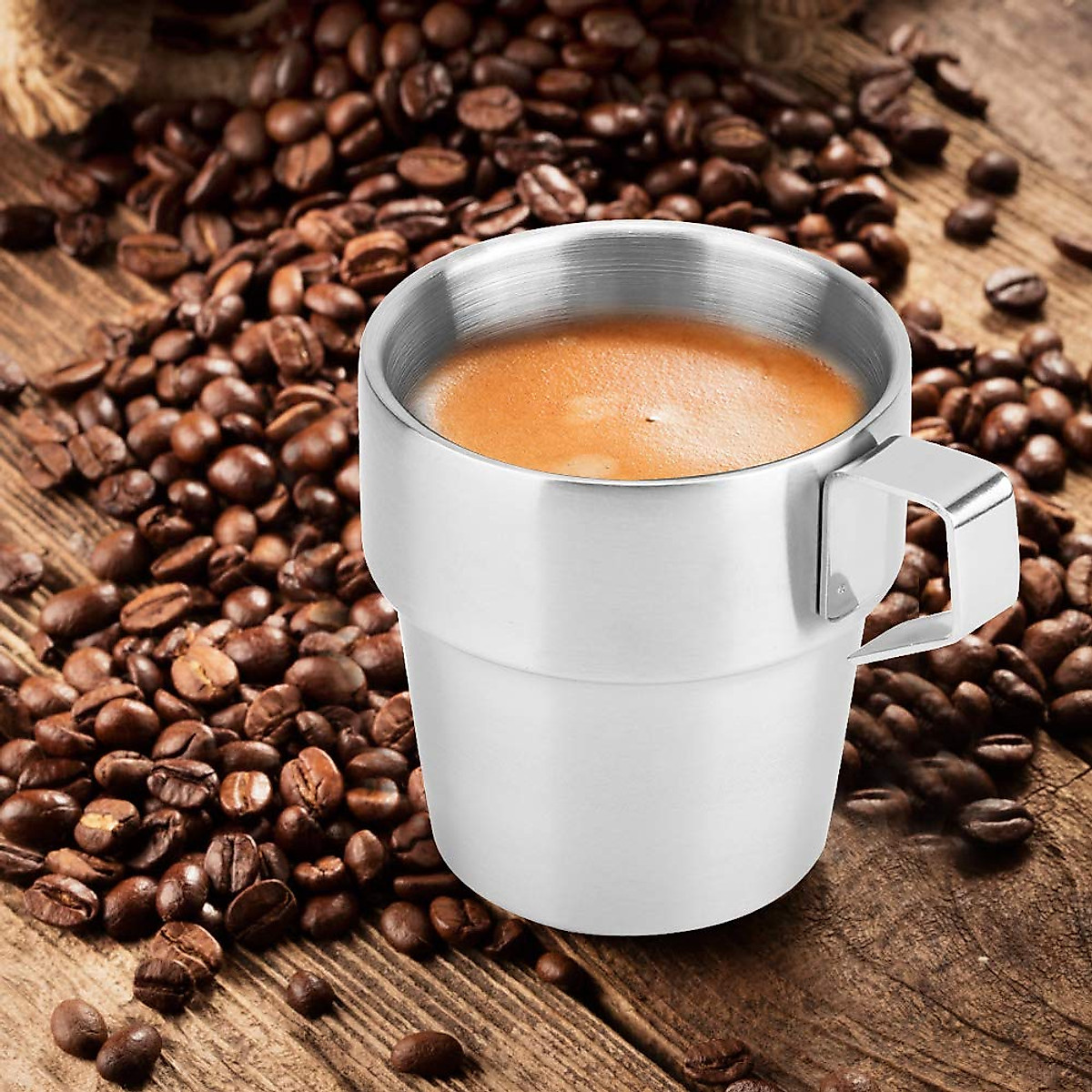 MAVIS LAVEN 4Pcs Stainless Steel sturdy Coffee Cup Mug with Cup Holder for Home Coffee Shop Use