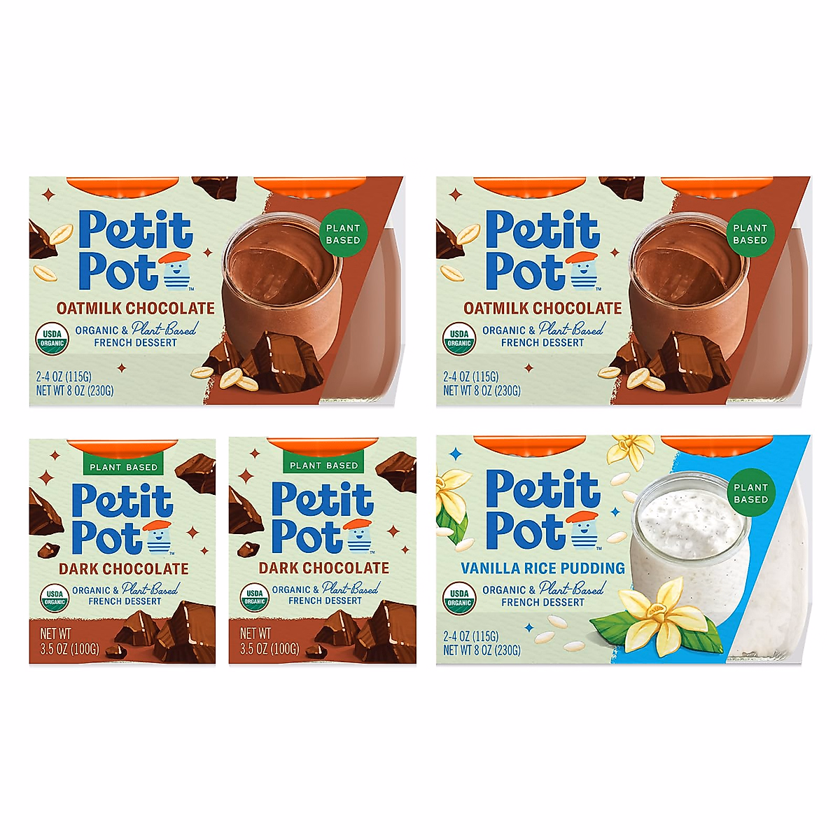 Petit Pot | Organic French Dessert | Plant-Based Variety Pack | Gluten-Free | Kosher | Ready-to-Eat | No Artificial Ingredients | No Preservatives | 4 Ounce (4 2-packs)