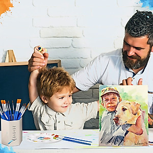 48 Pcs Canvas Painting Boards Set Including 12 Pcs 8 x 10 Inch Blank White Canvas Panels 12 Pcs Round Paint Tray Palettes and 24 Pcs Nylon Brushes for Oil Acrylic Watercolor Paint Kids Party Classroom